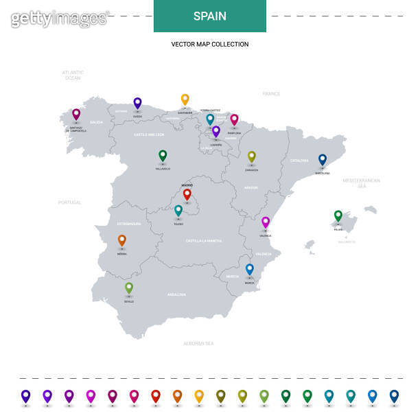 Spain map with location pointer marks. Infographic vector template ...