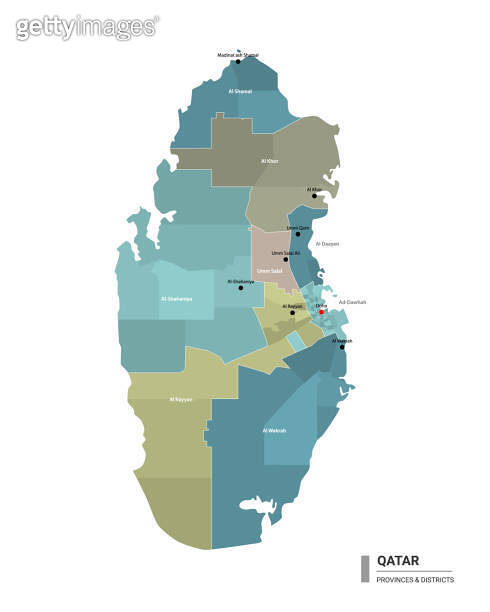 Qatar higt detailed map with subdivisions. Administrative map of Qatar ...