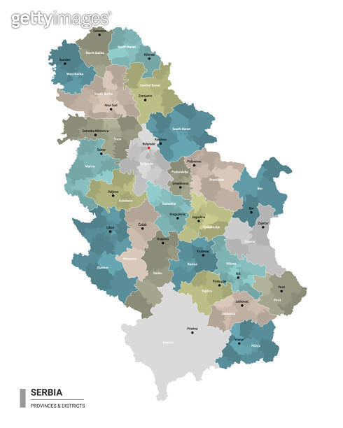 Serbia higt detailed map with subdivisions. Administrative map of ...