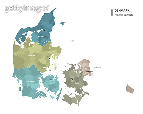 Denmark higt detailed map with subdivisions. Administrative map of ...
