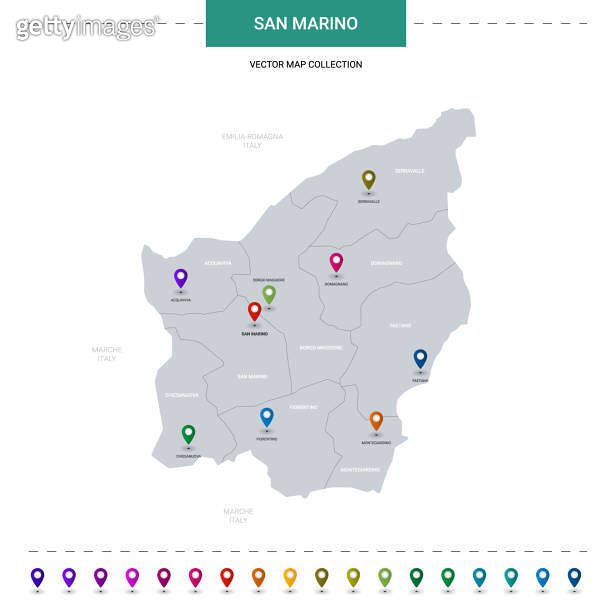 San Marino map with location pointer marks. Infographic vector template ...