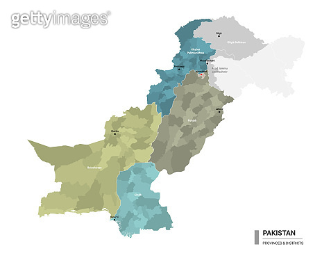 Pakistan higt detailed map with subdivisions. Administrative map of ...