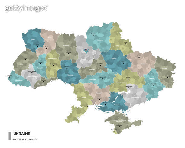Ukraine higt detailed map with subdivisions. Administrative map of ...