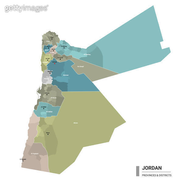 Jordan higt detailed map with subdivisions. Administrative map of ...