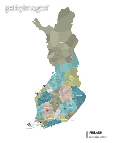 Finland higt detailed map with subdivisions. Administrative map of ...
