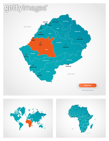 Editable template of map of Lesotho with marks. Lesotho on world map ...