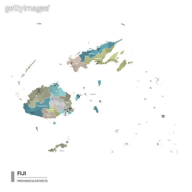 Fiji higt detailed map with subdivisions. Administrative map of Fiji ...