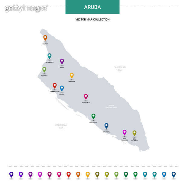 Aruba map with location pointer marks. Infographic vector template ...
