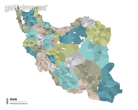 Iran higt detailed map with subdivisions. Administrative map of Iran ...