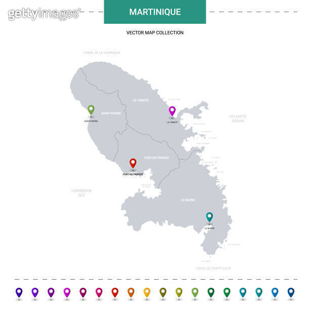 Martinique map with location pointer marks. Infographic vector template ...