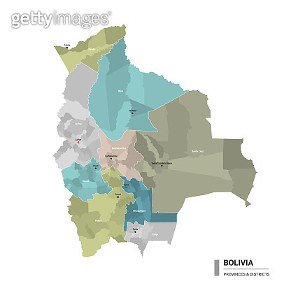 Bolivia higt detailed map with subdivisions. Administrative map of ...