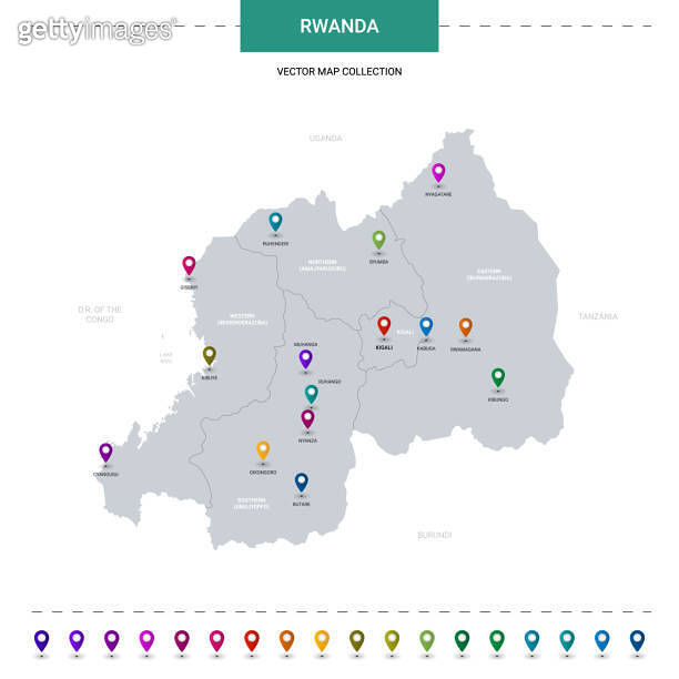 Rwanda map with location pointer marks. Infographic vector template ...