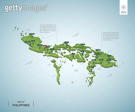 Stylized map of Philippines. Isometric 3D green map with cities ...