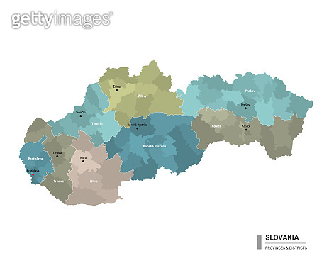 Slovakia higt detailed map with subdivisions. Administrative map of ...