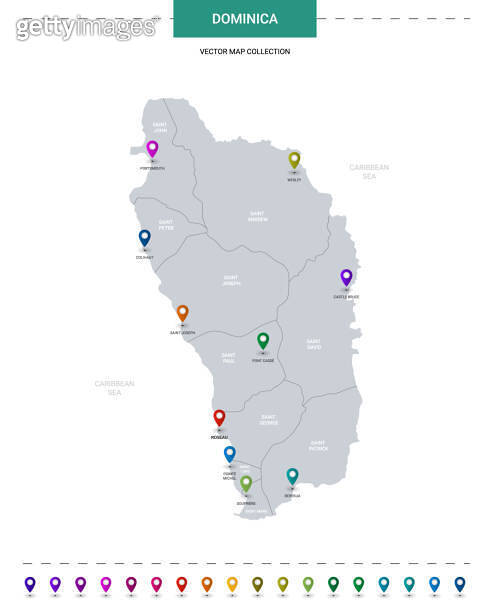 Dominica map with location pointer marks. Infographic vector template ...