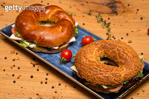 Turkish Bagel Simit Sandwich with cheese, tomato,lettuce and cucumber ...