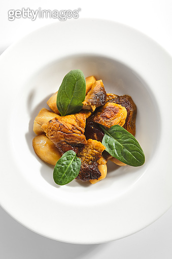 Roasted Boletus or Porcini Mushrooms with Baked Potatoes Isolated 이미지 ...