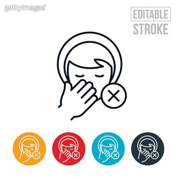 Do Not Touch Face Thin Line Icon - Editable Stroke 이미지 (1271760043 ...
