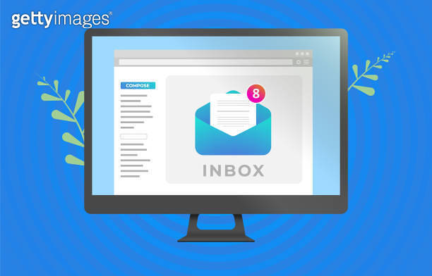 Email inbox message interface on the computer screen. Notification of ...