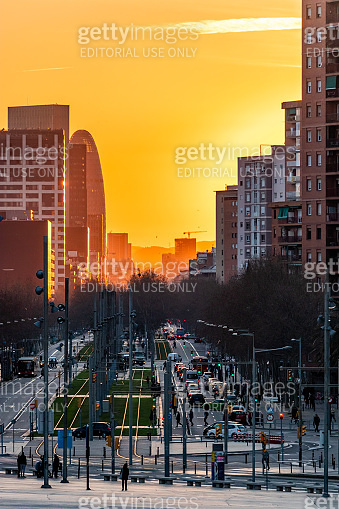 Impressive sunset over the Diagonal Avenue in Barcelona (1217199295 ...