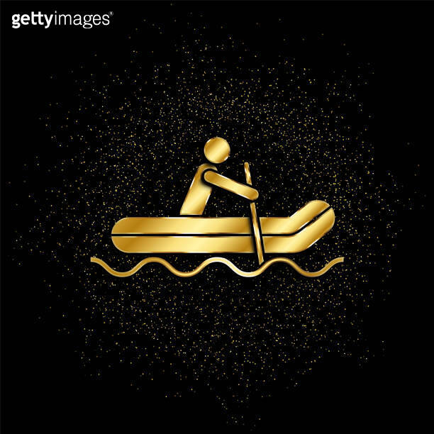 Rafting, man gold, icon. Vector illustration of golden particle ...