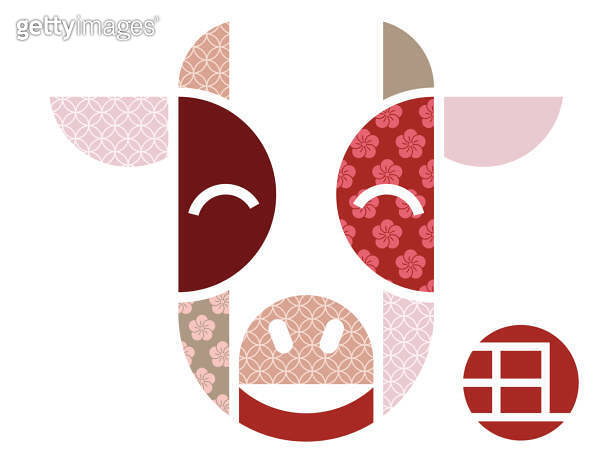 Year Of The Cow Symbol And Stamp Decorated With Japanese Traditional ...