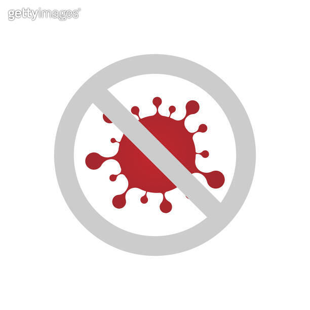 Vector illustration of a crossed out virus molecule, stop coronavirus ...