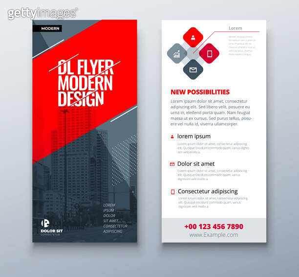 Red DL Flyer design with square shapes, corporate business template for ...