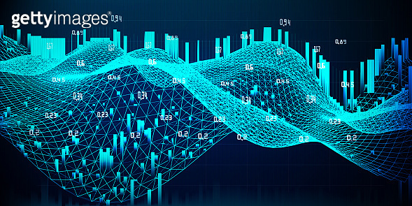 Abstract technology visualization of wavy grid artificial intelligence. Quantum virtual ...