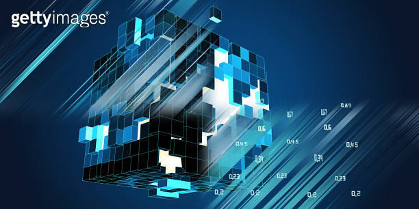 Big data. Abstract visualization analyze algorithm big group cubes data. Quantum virtual ...