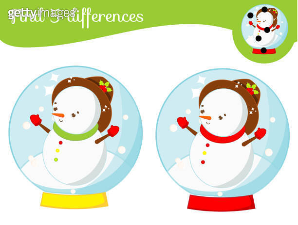 Snowman in glass ball. Find the differences educational children game ...