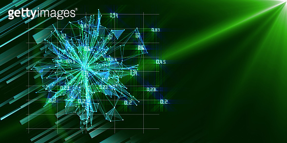 Big data. Abstract technology background connecting lines and dots with blurred lines. Quantum ...