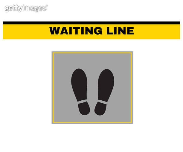 Accident Prevention signs, Caution message WAITING LINE with Pedestrian ...