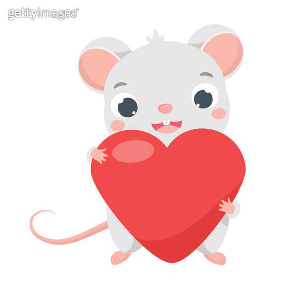 Cartoon mouse. Cute rat hold red heart. clip art (1206890863) 일러스트, 무료 ...