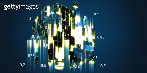 Abstract visualization analyze algorithm big group cubes data. Big data. Quantum virtual ...