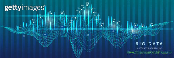 Abstract visualization analyze algorithm wavy grid data. Big data. Quantum virtual cryptography ...
