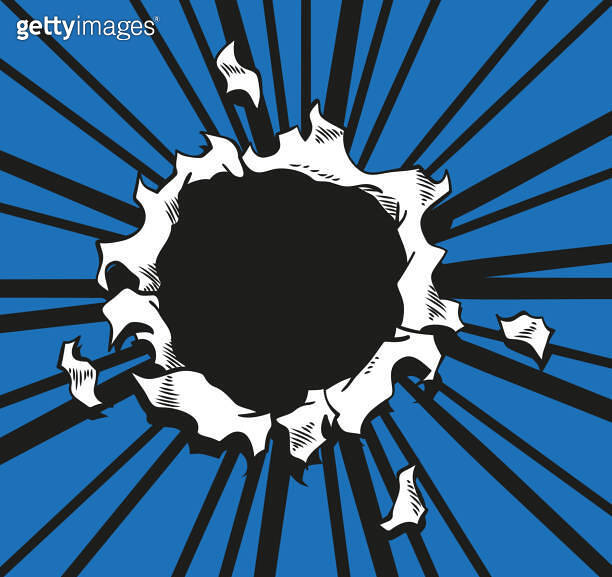 Comic book hole. Vector paper is torn through boom explosion. Circle ...