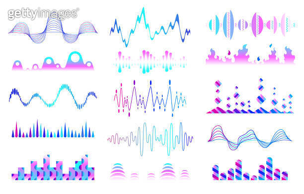 Vector music sound waves set. Audio digital equalizer technology ...
