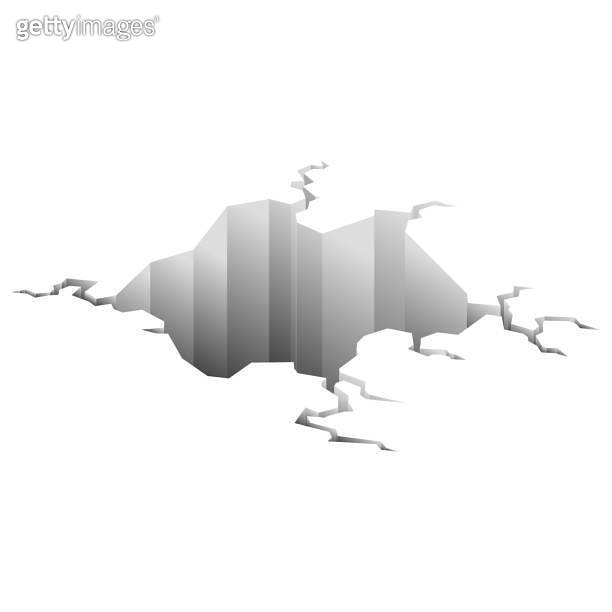 Earthquake crack. Hole in ground with cracking and earth destruction ...