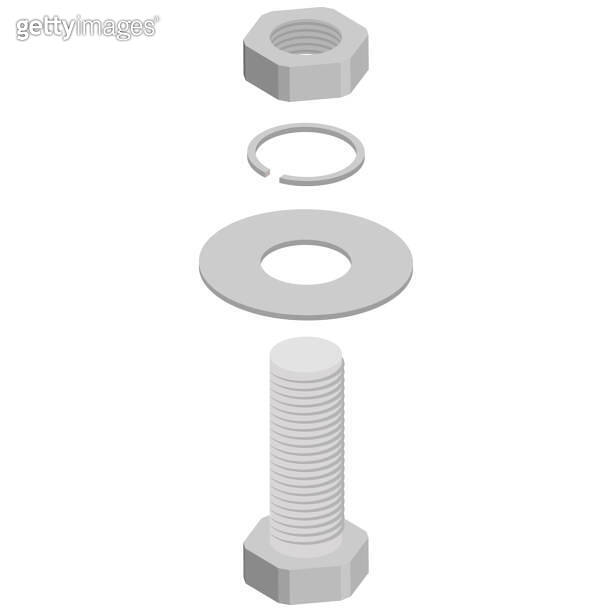 Stainless steel bolt and nut.3d vector illustration and isometric view ...