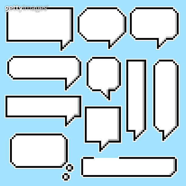 collection set of retro game 8 bit line pixel speech bubble balloon ...