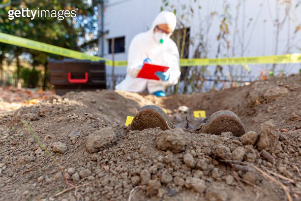 Crime scene investigation. Forensic science specialist at work ...