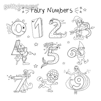 Funny numbers from 0 to 9 in the images of fairy-tale characters. Each ...