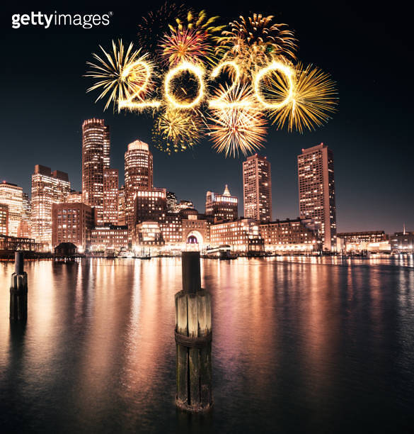 boston skyline at night with fireworks 이미지 (1273314174) - 게티이미지뱅크