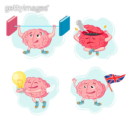 Vector set of illustrations of the brain in different poses and ...