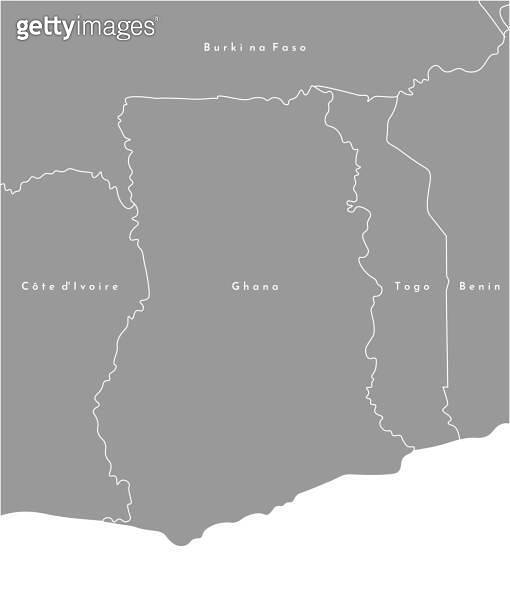 Vector illustration in grey color. Simplified political map with Ghana ...
