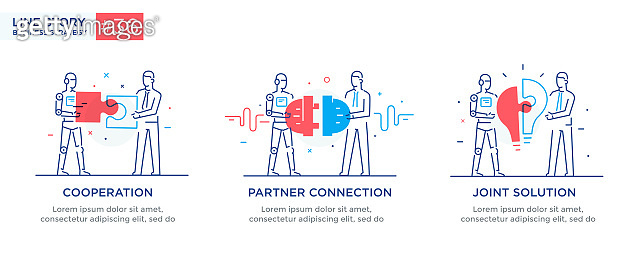 Set of illustrations concept with businessmen. technology, partnership ...