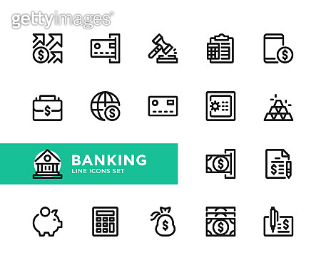 Banking vector line icons. Simple set of outline symbols, linear stroke ...