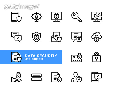 Data security vector line icons. Simple set of outline symbols, linear graphic design elements ...
