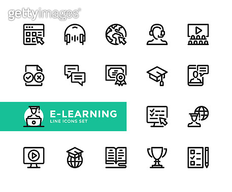 E-learning vector line icons. Simple set of outline symbols, linear ...